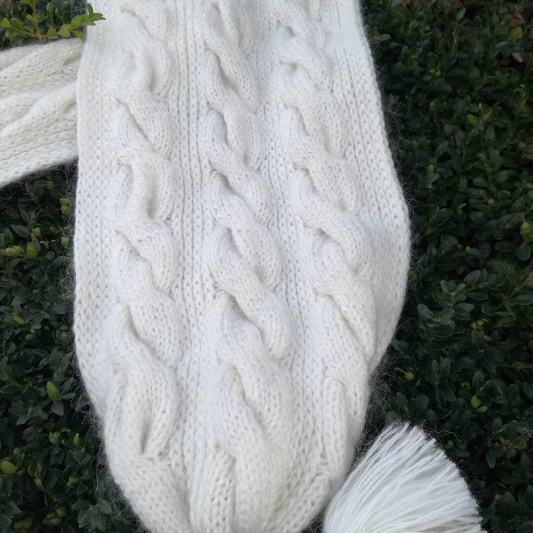 Knitted White Wool Scarf Handmade Scarf - Etsy
