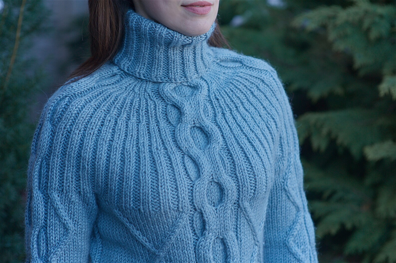 Women's Sweater Cable Knit Turtleneck Blue Swaeter - Etsy