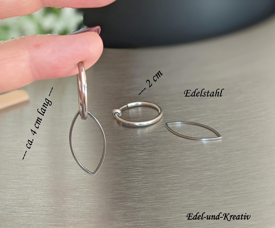 Hoop Ear Clips, + Pendant, 2 in 1, Clips Silver, Stainless Steel, 2 Cm ...