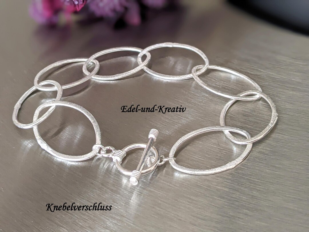 Link Bracelet Oval Silver Rings, XXL Eyelet Bracelet, Silver Bracelet ...