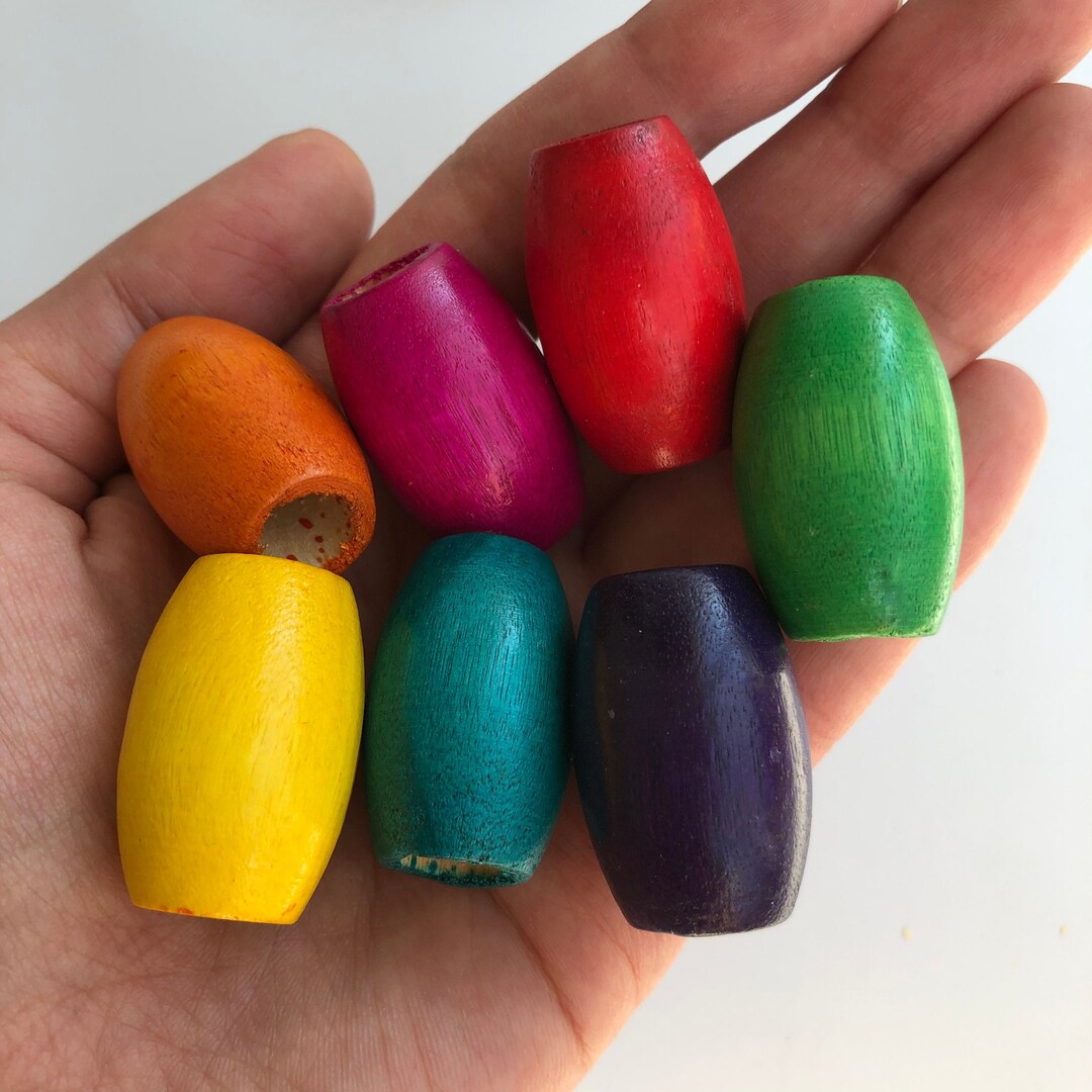 Big Macrame Beads, 30x20mm Mixed Rainbow Colour Large 10mm Hole Wood ...