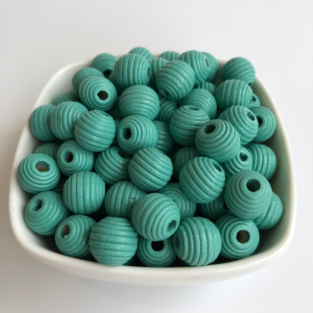 25 Wooden Beads, Mint Green, Beehive Spiral Round Wood Bead, Bee Hive ...