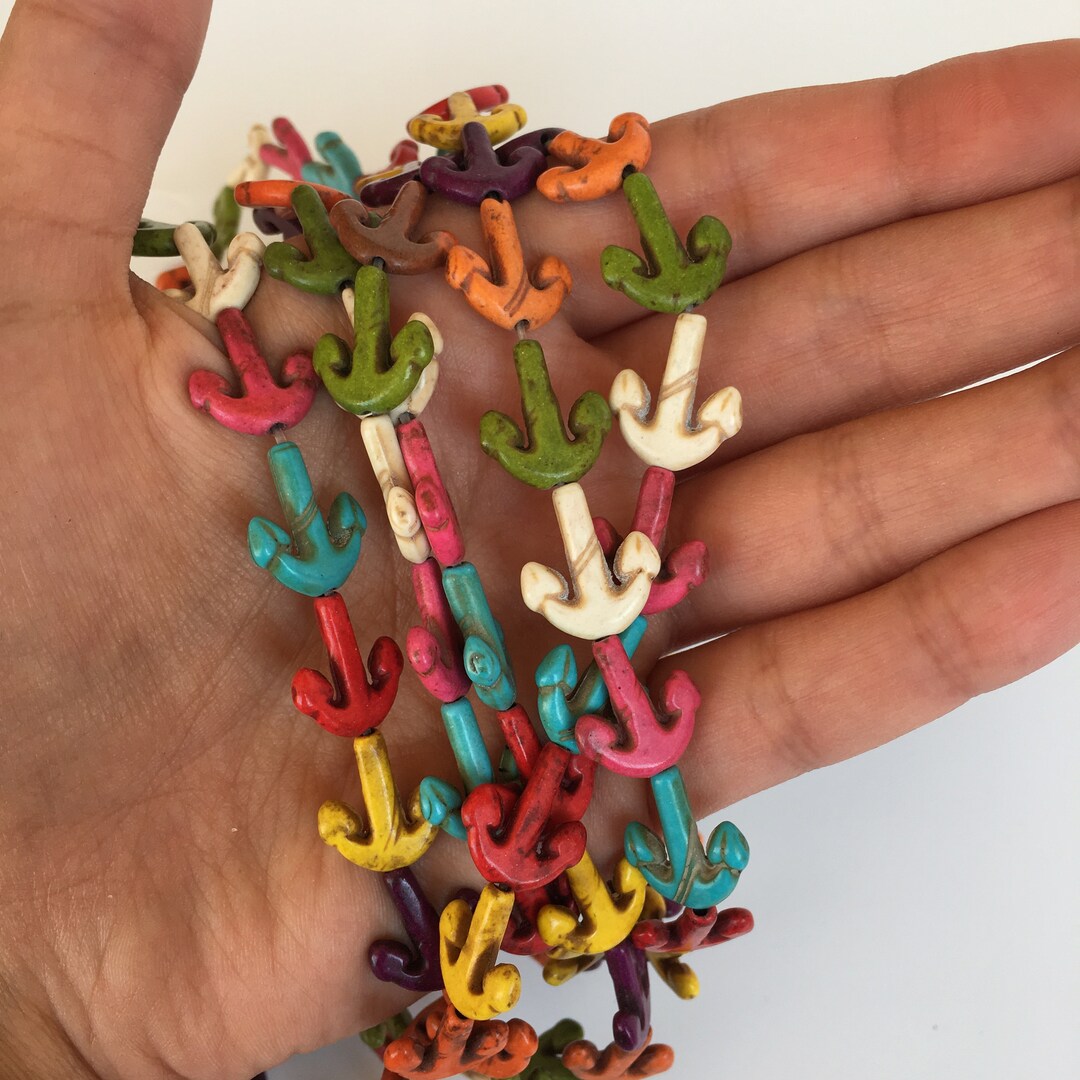 Mixed Multi Colour Nautical Bead Anchor Hook Shape Bead 15mm Sea Theme ...