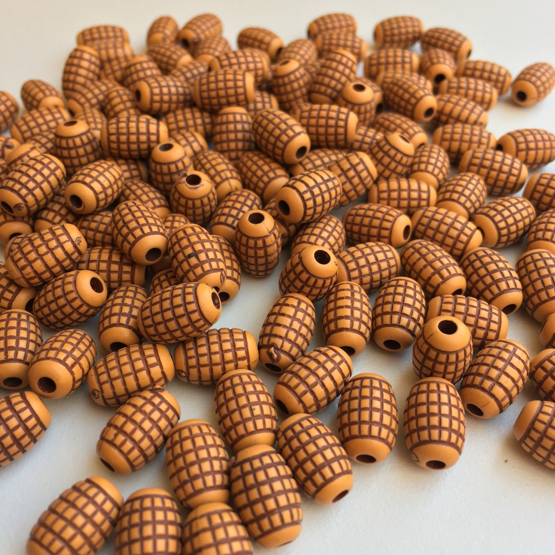 50 Pieces Tan Brown Acrylic Beads 11x8mm Cube Square Lined Pattern Oval ...