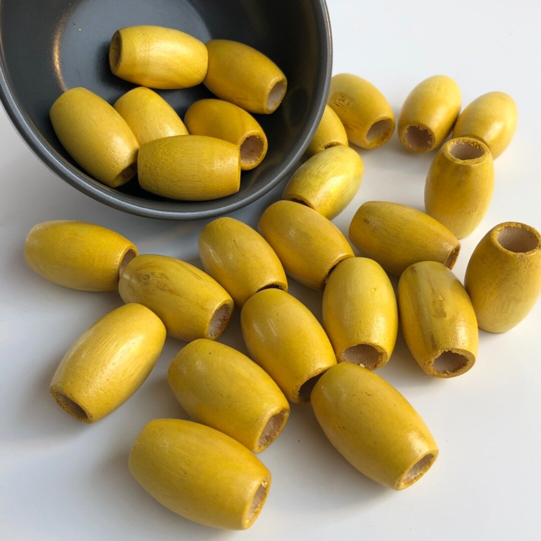 Big Macrame Beads, 30x20mm Yellow Large 10mm Hole Wood Beads, Big Hole ...