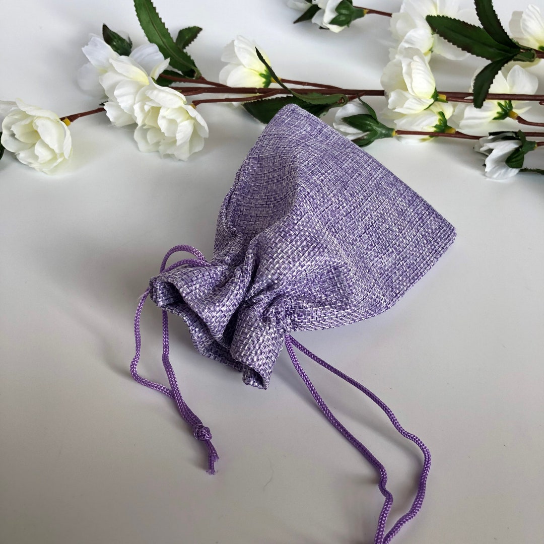 Purple Draw String Pouch, Gift Bag Jute Linen Fabric Lavender 13x9cm ...