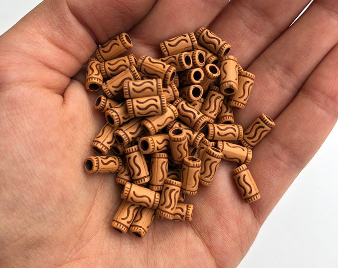 100 Pieces Tribal Tube Beads 10x5mm Column Bead Acrylic Craft Bead Tan ...