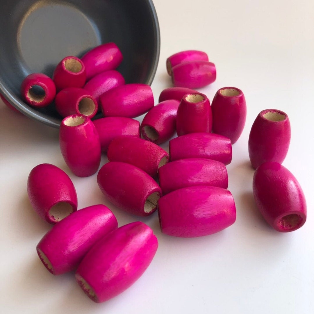 Big Macrame Beads, 30x20mm Pink Large 10mm Hole Wood Beads, Big Hole ...