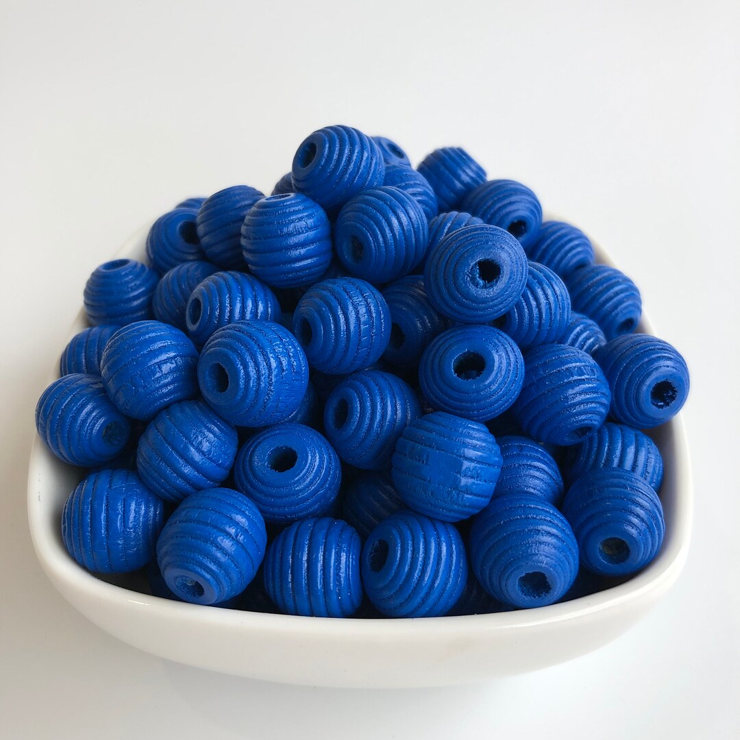 25 Wooden Beads, Dark Electro Blue , Beehive Spiral Round Wood Bead ...
