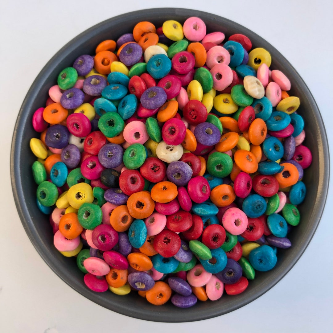 150X Mixed Multi Colour Saucer Beads 8x3mm Abacus Wooden Spacers ...