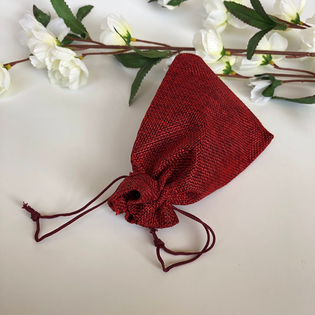 Red Draw String Pouch, Gift Bag Jute Linen Fabric 13x9cm, 5pcs - Etsy