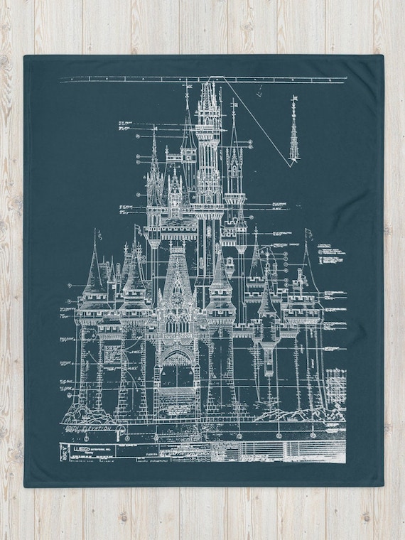 Cinderella Castle Blueprint Throw Blanket Walt Disney World | Etsy