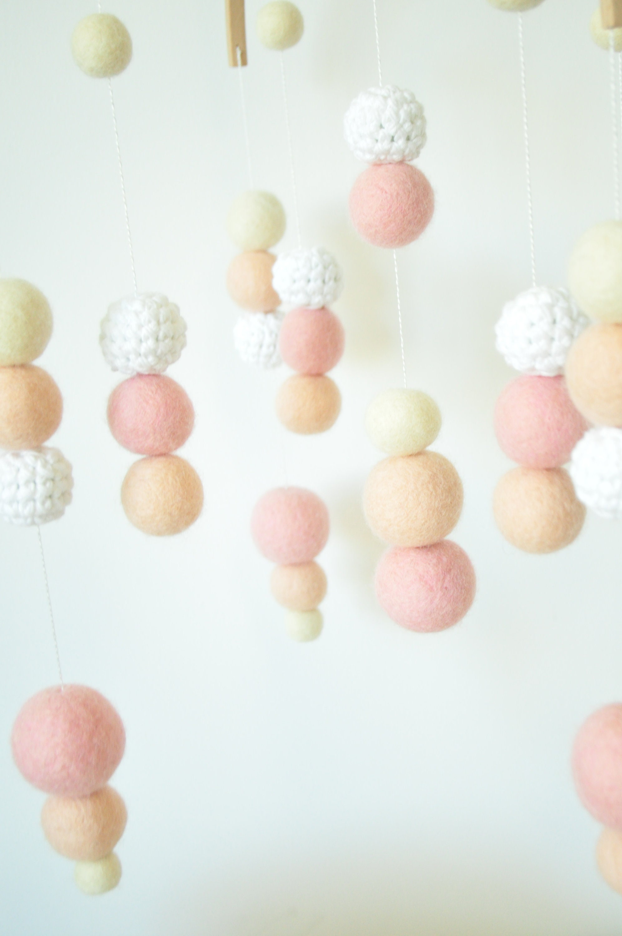 Dusty Pink Beige White Nursery Mobile Baby Mobile Girl Baby Crib Mobile ...
