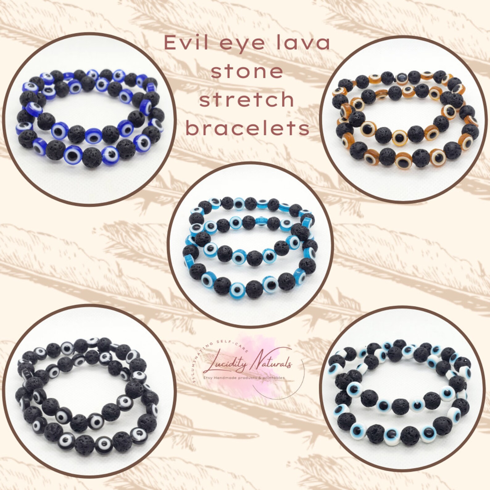 Mixed Wicked Eye evil Eye Lava Stone Beaded Stretch Bracelet Set unisex ...