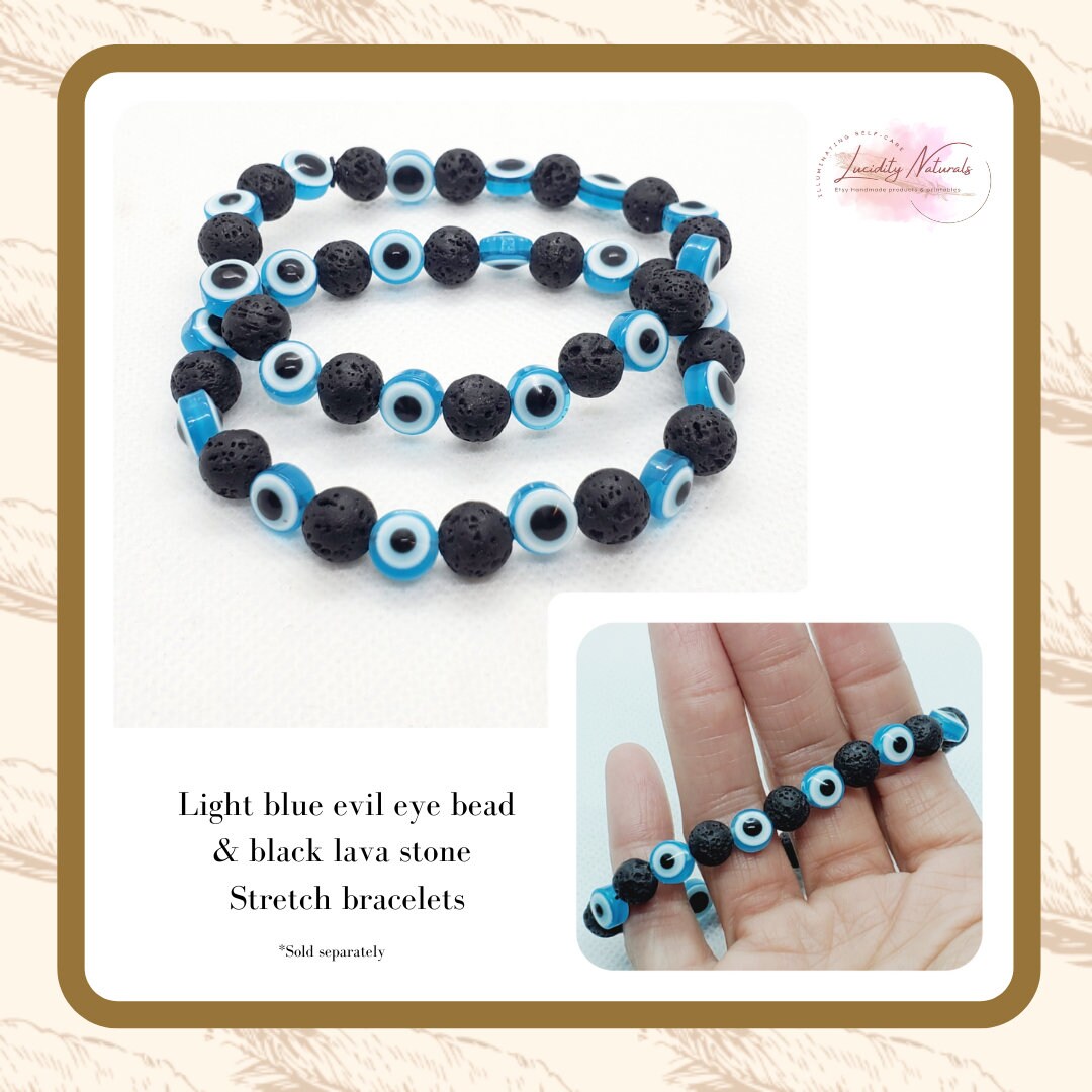 Mixed Wicked Eye evil Eye Lava Stone Beaded Stretch Bracelet Set unisex ...