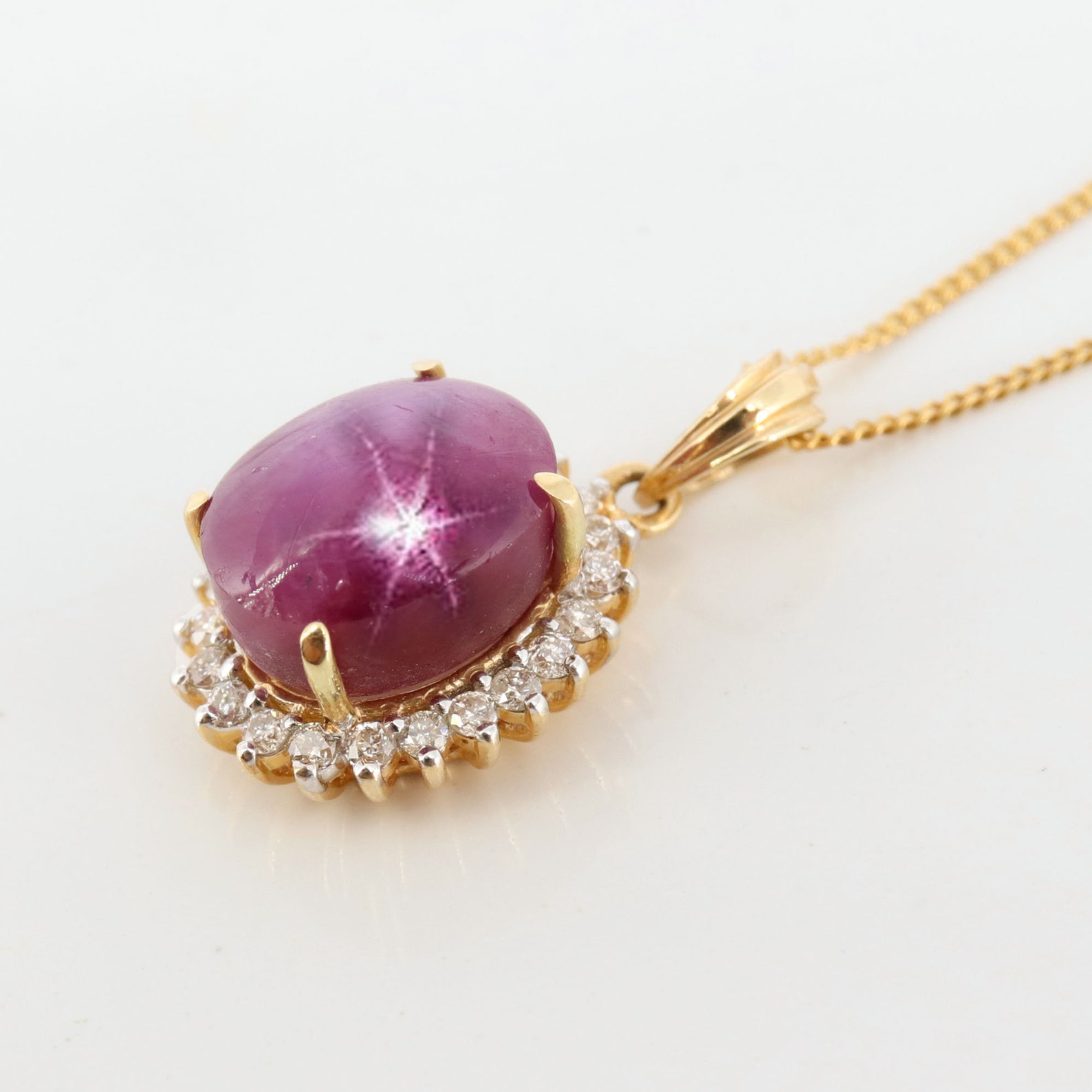 14K Gold Star Ruby & Natural Diamond Pendant, Star Ruby Pendant, Gift ...
