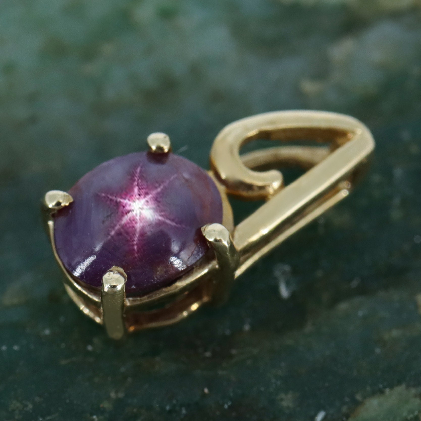 Pink Star Ruby Pendant, Created Star Ruby Pendant, 14K Solid Yellow ...
