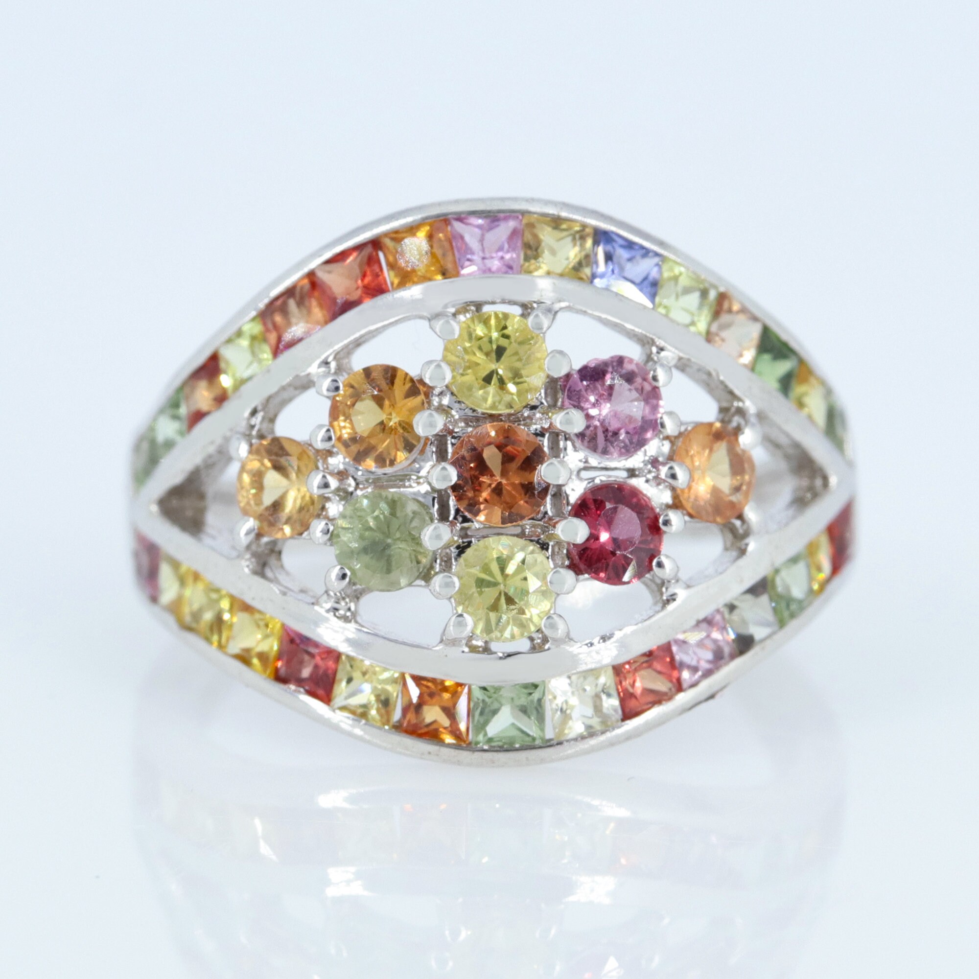 Einzigartiger Multi Saphir Ring, Multi Steinring, Massiver 925er ...