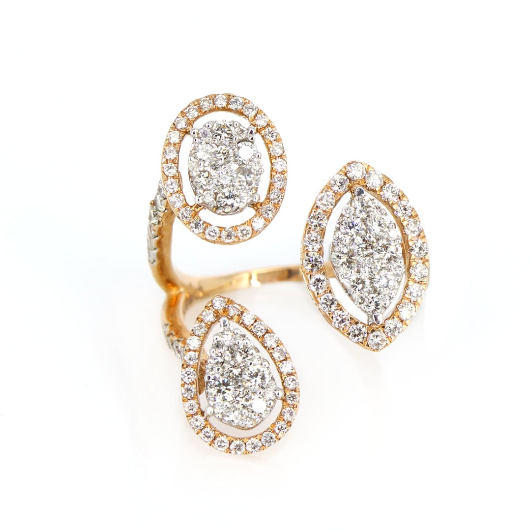 Open Cuff Diamond Ring, 18K Solid Rose Gold Round Cut Diamond Ring ...