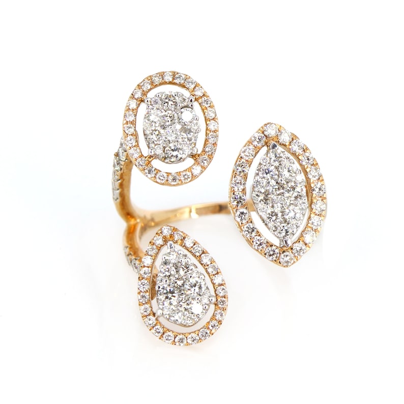 Open Cuff Diamond Ring 18K Solid Rose Gold Round Cut Diamond - Etsy