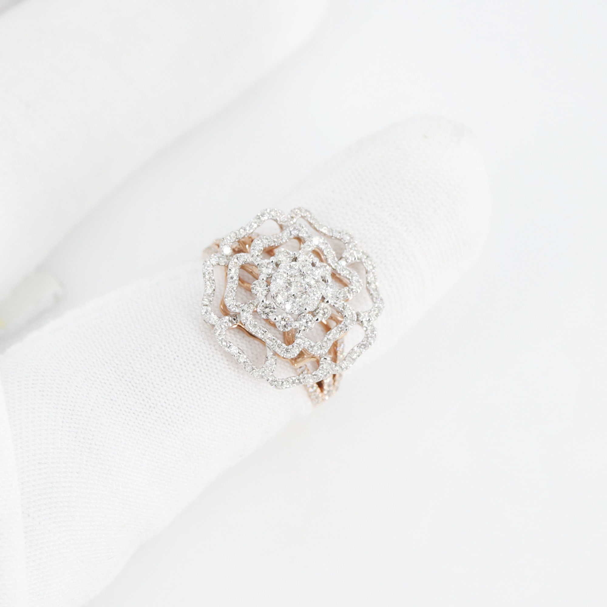 Unique Lotus Flower Style Engagement Ring Unique Handmade 14K | Etsy