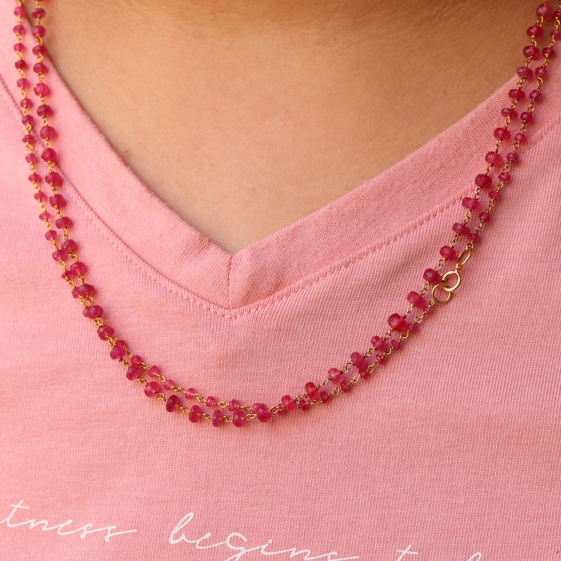 Natural Ruby Rosary Chain in 18k Solid Yellow Gold/natural Red Color ...