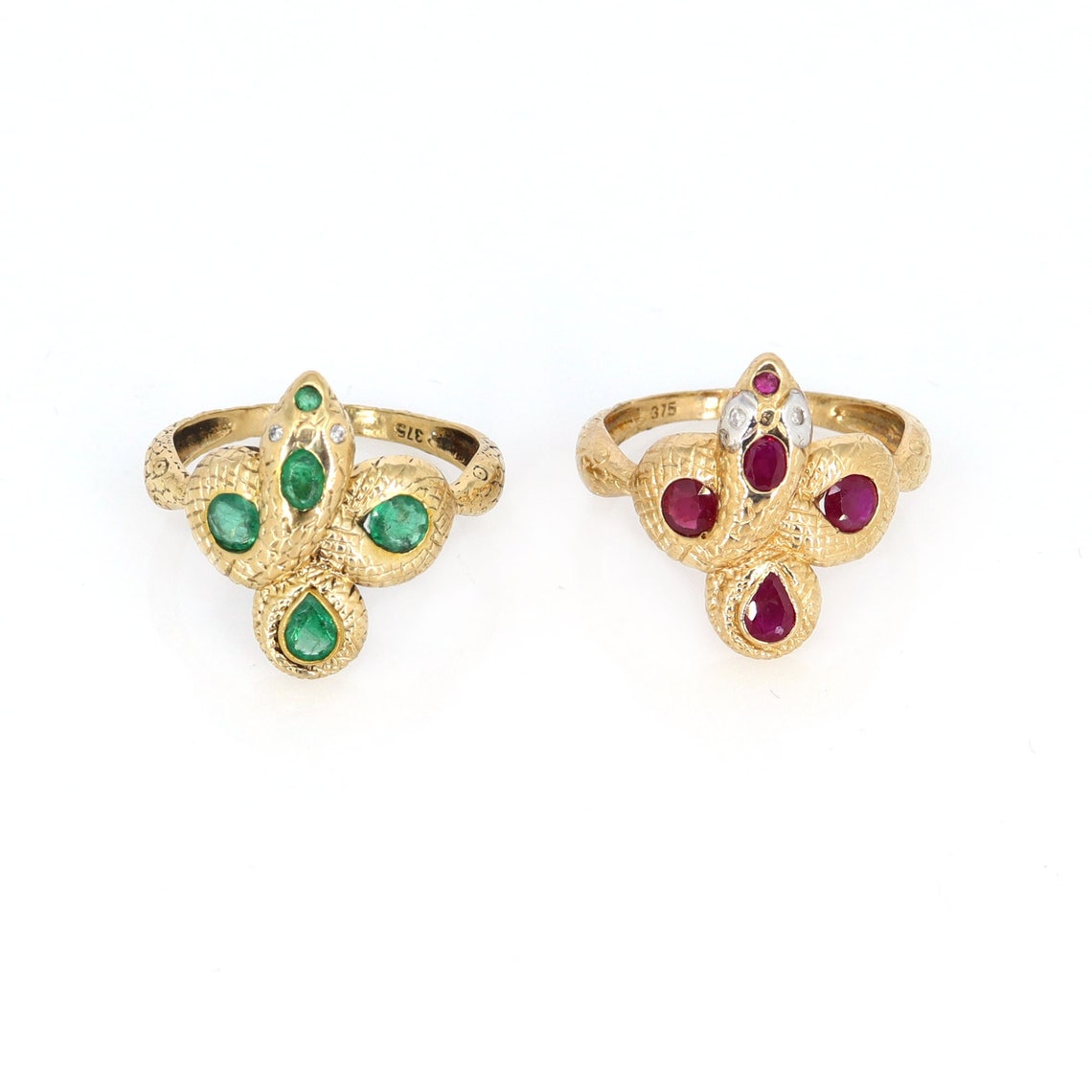 Solid Gold Snake Ring, Gold Snake Ring With Gemstone Eyes, Emerald Ruby ...