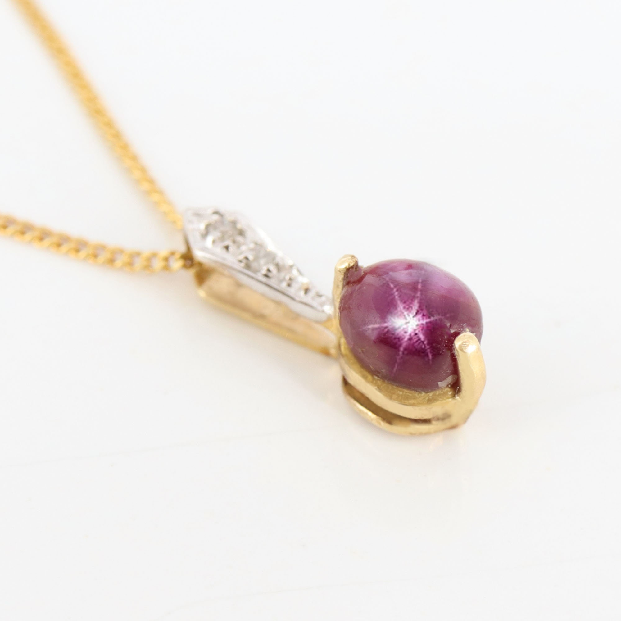Star Ruby With Natural Diamond Pendant, 14K Gold Handmade Star Ruby ...