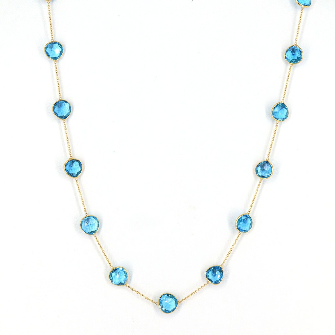 18k Gold Blue Topaz Chain, Blue Topaz Chain, Natural Blue Topaz ...