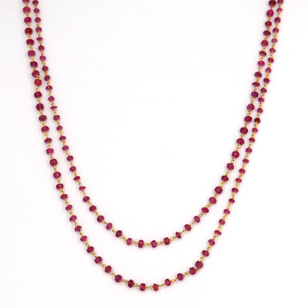 Natural Ruby Rosary Chain in 18k Solid Yellow Gold/natural Red Color ...