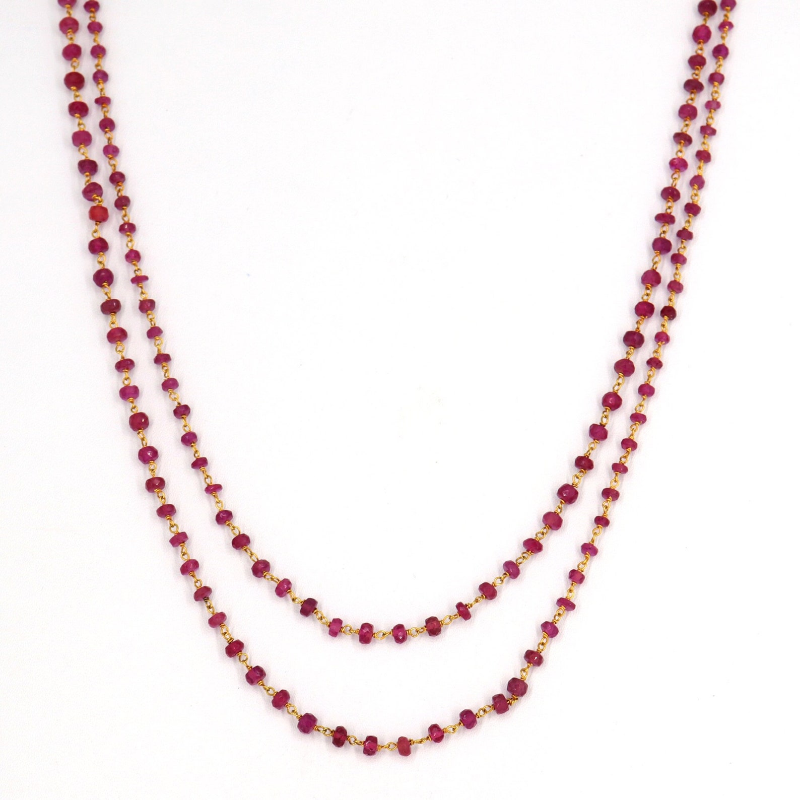 Natural Ruby Rosary Chain in 18k Solid Yellow Gold/natural Red Color ...