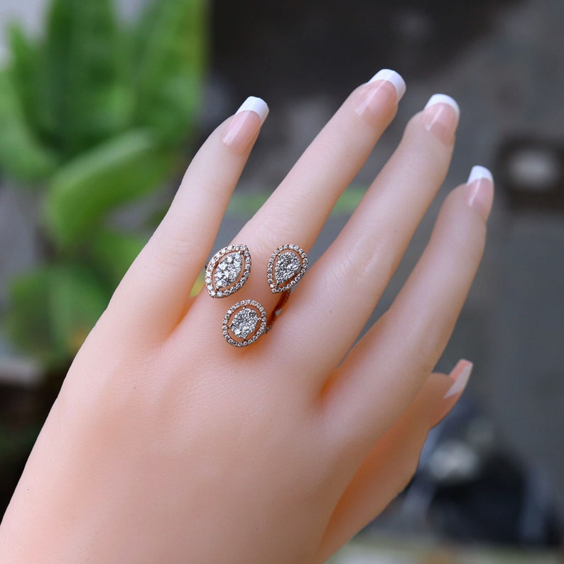 Open Cuff Diamond Ring 18K Solid Rose Gold Round Cut Diamond - Etsy