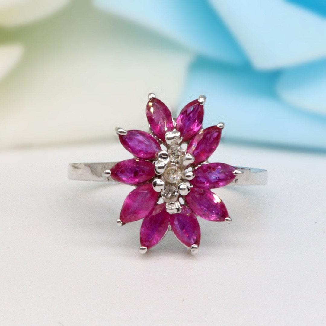 Rubin Diamant Ring, Stapelbarer Ring, 925 Silber Ring, Natürliche Rote ...