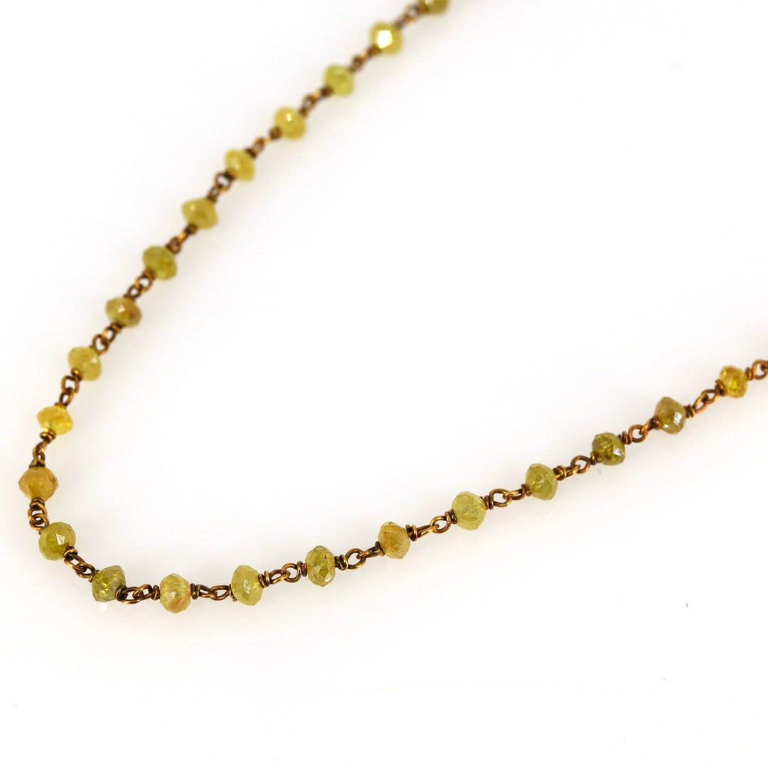 Rosary Chain in 18k Solid Yellow Gold/natural Yellow Color Diamond ...