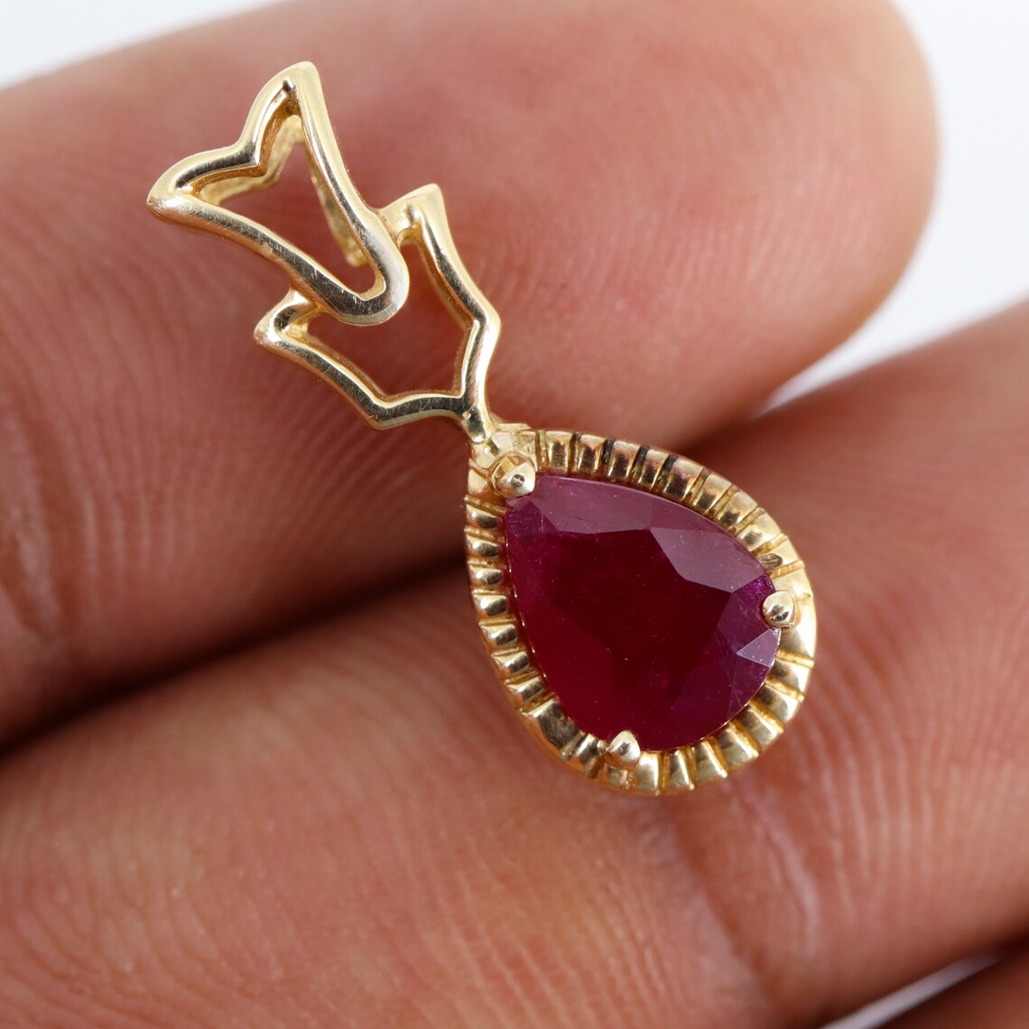 Ruby Necklace 14k Yellow Solid Gold Ruby Necklace Minimalist - Etsy