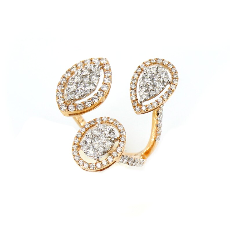 Open Cuff Diamond Ring 18K Solid Rose Gold Round Cut Diamond - Etsy