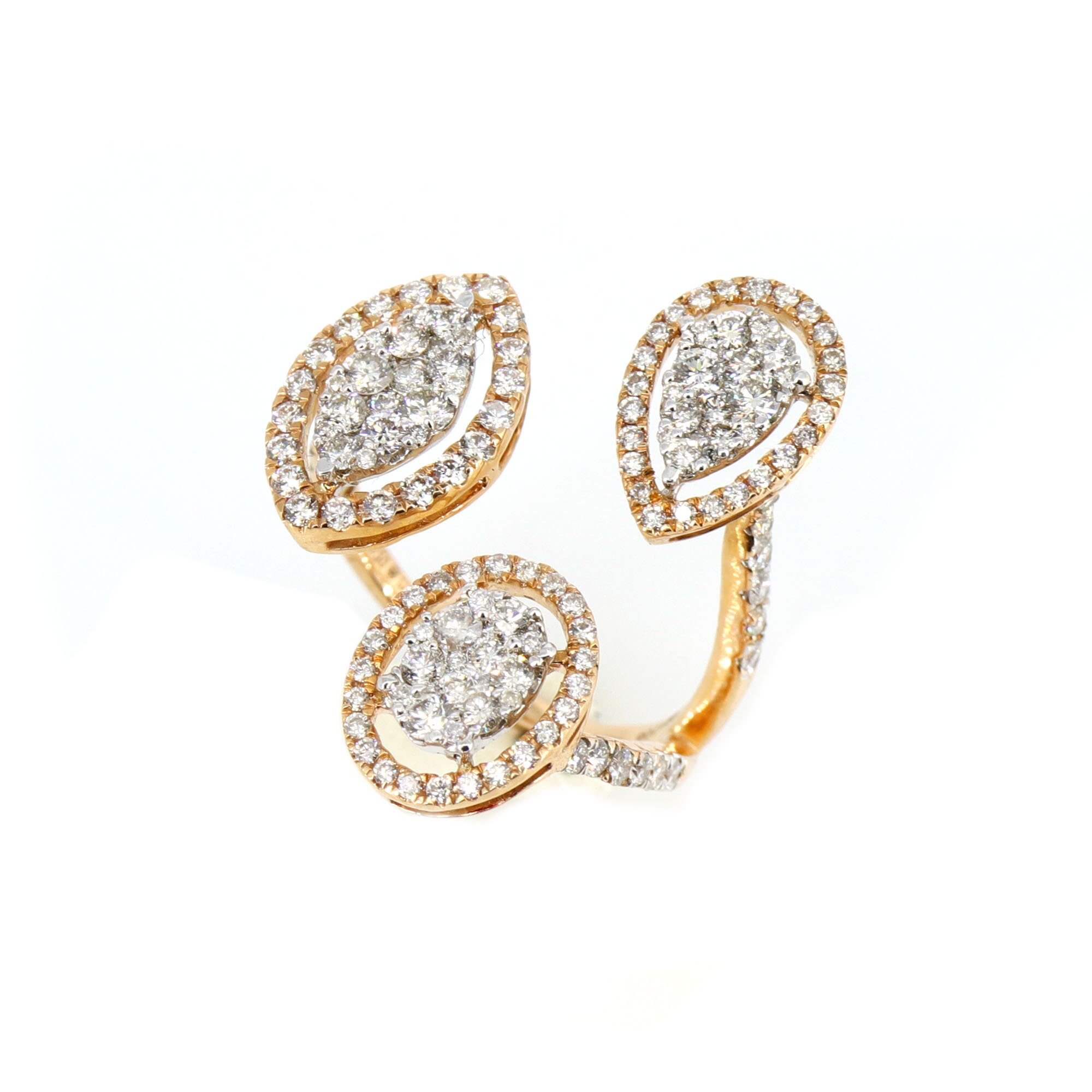 Open Cuff Diamond Ring, 18K Solid Rose Gold Round Cut Diamond Ring ...