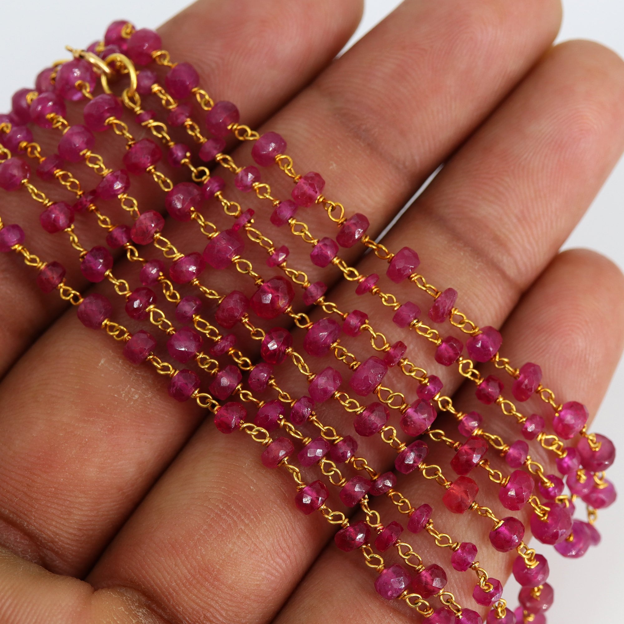 Natural Ruby Rosary Chain in 18k Solid Yellow Gold/natural Red Color ...