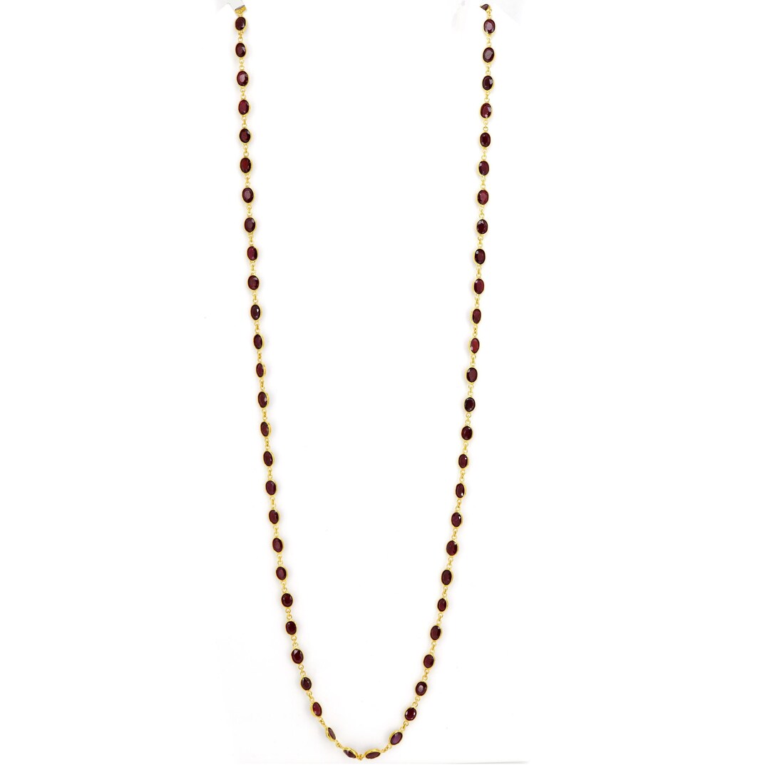 Deep Red Ruby Chain Setted in 18k Yellow Gold / Best Gift for Her ...