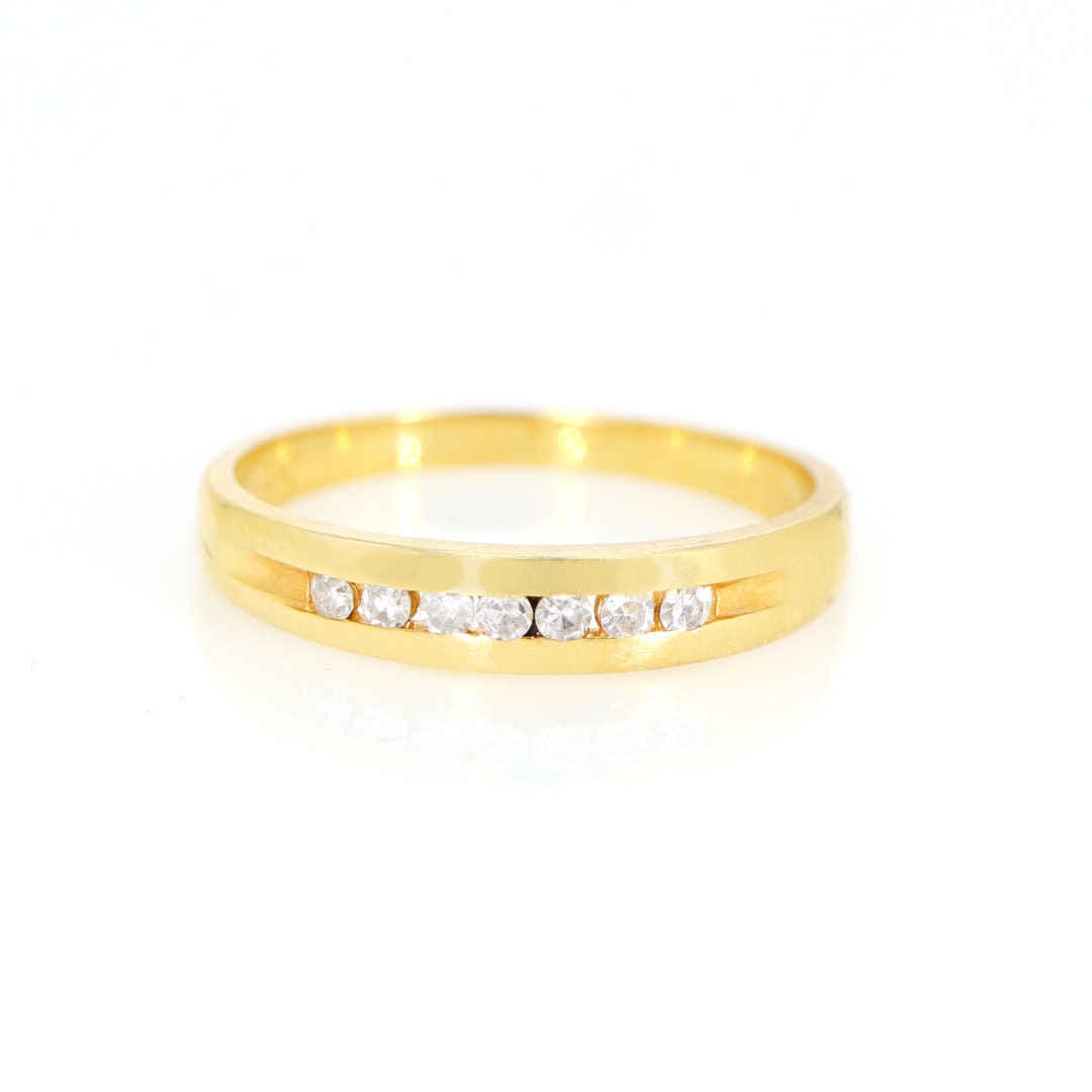 18K Yellow Gold Diamond Half Eternity Wedding Band - Etsy