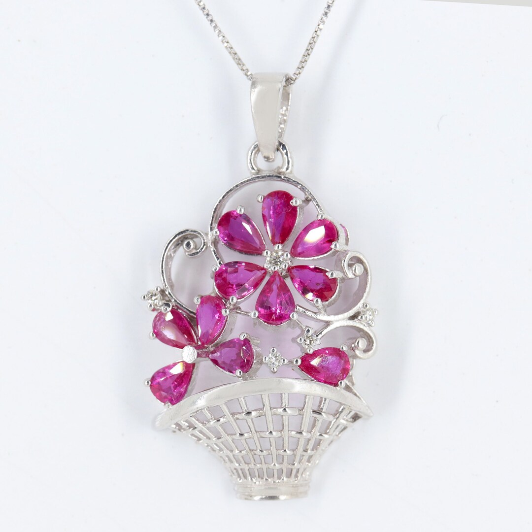 Flower Basket Pendant, 925 Sterling Silver Pendant, Floral Basket Charm ...