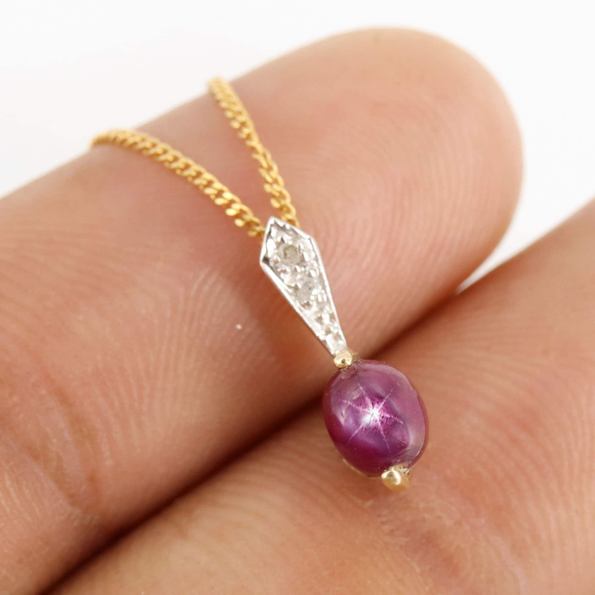 Star Ruby With Natural Diamond Pendant, 14K Gold Handmade Star Ruby ...