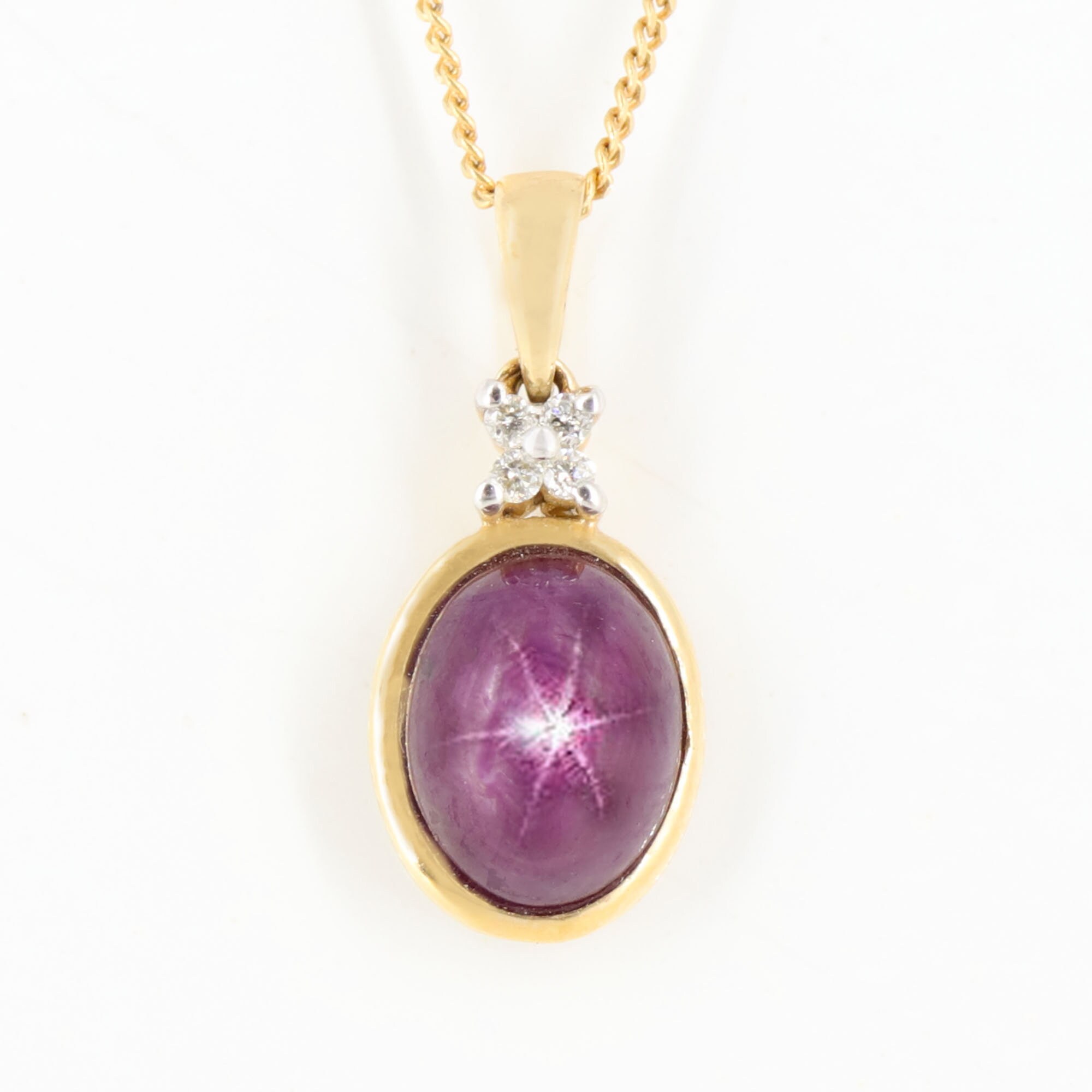 Star Ruby With Natural Diamond Pendant 14K Gold Handmade Star - Etsy