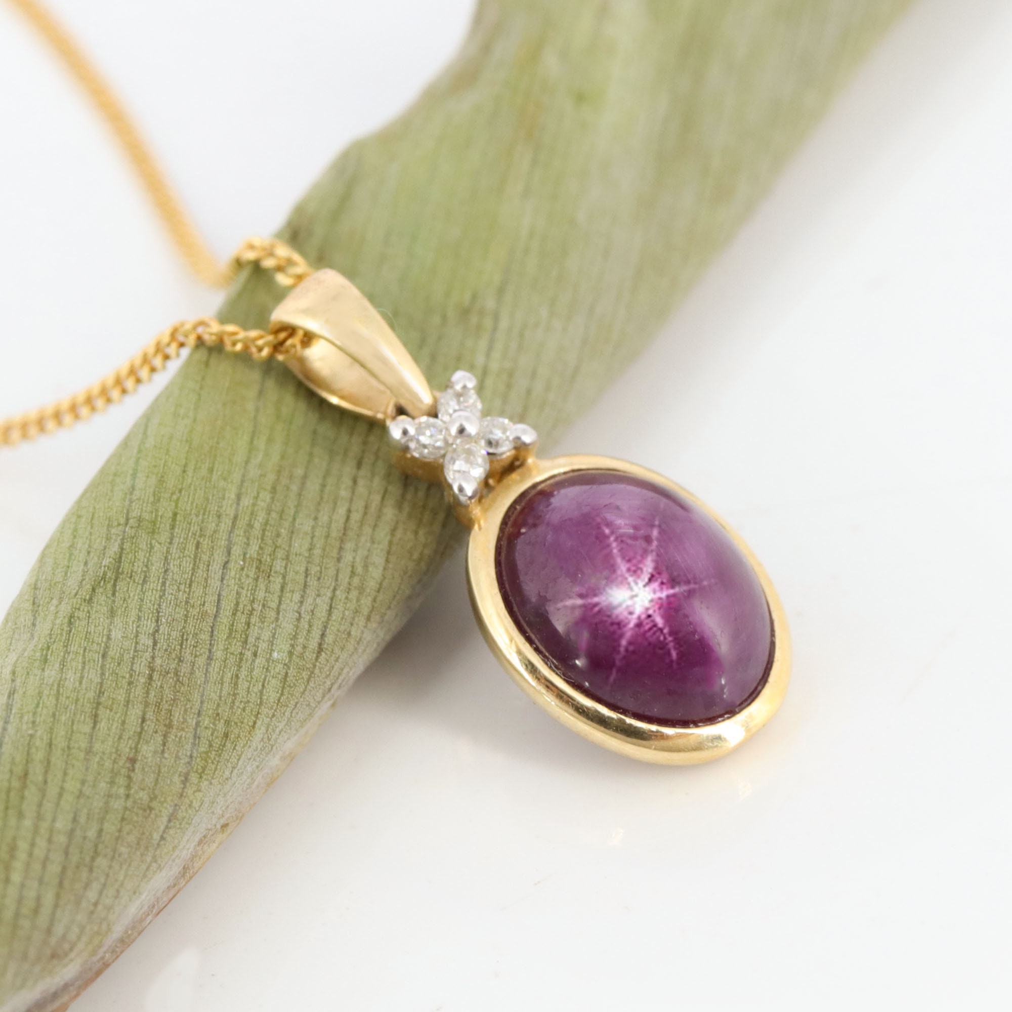 Star Ruby With Natural Diamond Pendant 14K Gold Handmade Star - Etsy