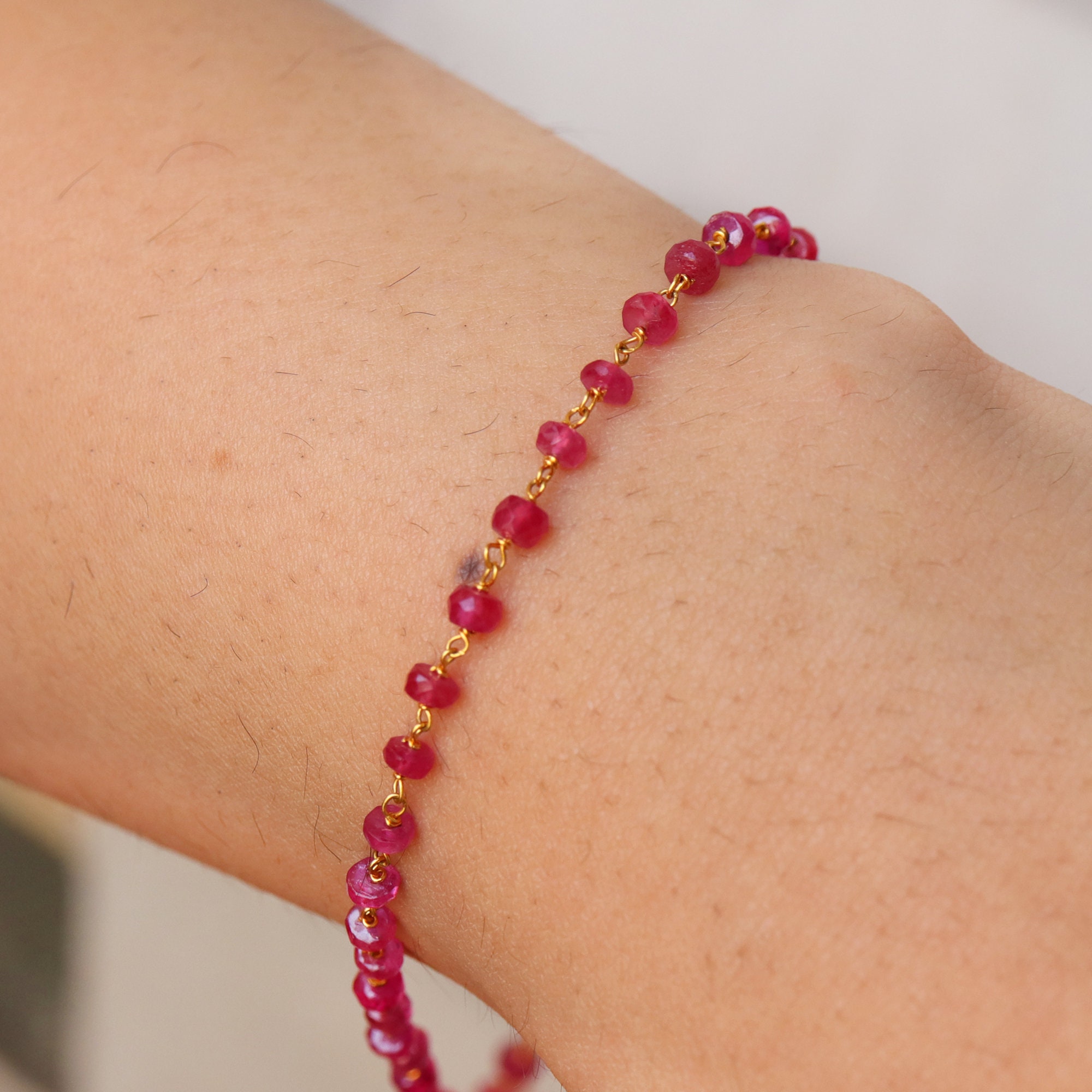Natural Ruby Rosary Chain in 18k Solid Yellow Gold/natural Red Color ...