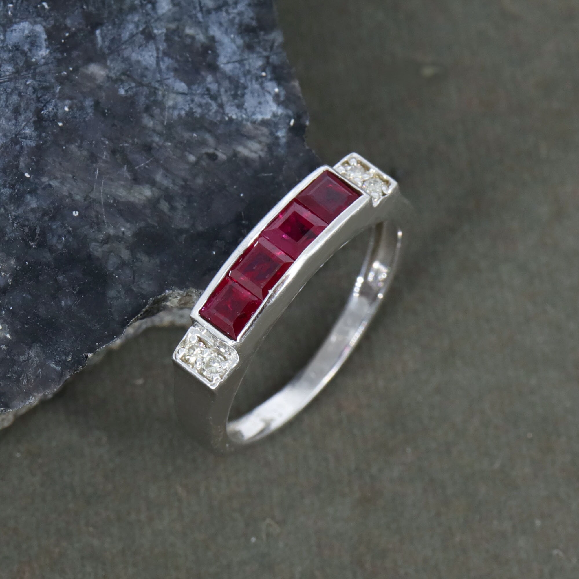 Square Cut, Natural Ruby and Diamond Ring, Minimalist Diamond Ring ...