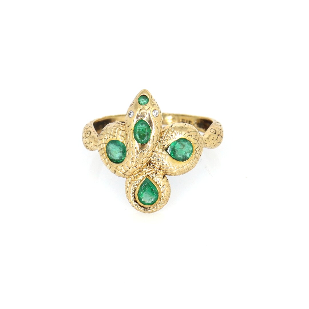 Solid Gold Snake Ring, Gold Snake Ring With Gemstone Eyes, Emerald Ruby ...