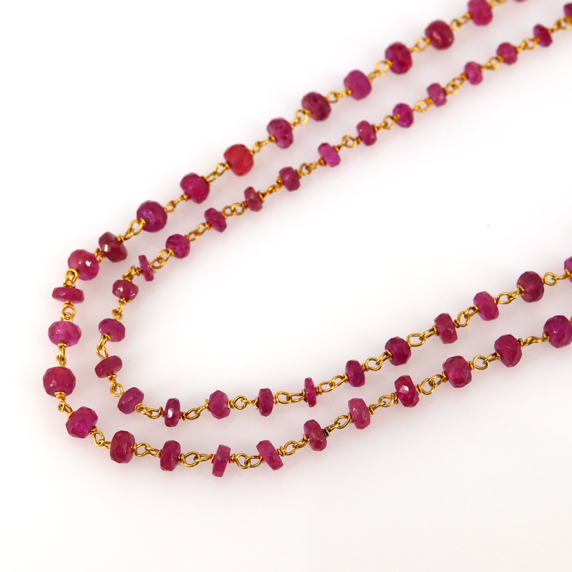 Natural Ruby Rosary Chain in 18k Solid Yellow Gold/natural Red Color ...