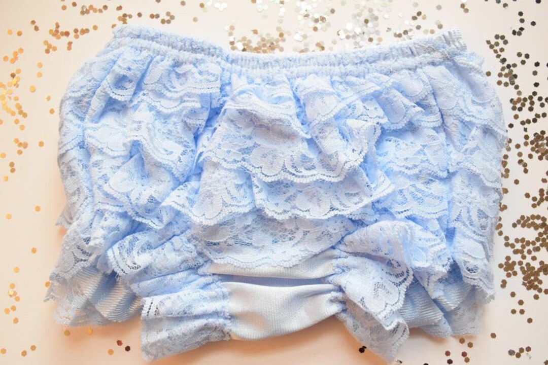 Blue Vintage Look Lace Full Front and Back Ruffled Bloomer - Light Blue ...