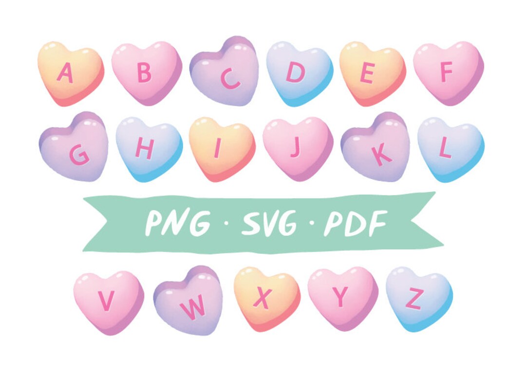 Heart Candies Alphabet Clipart | PNG SVG PDF Romantic Type | Digital ...